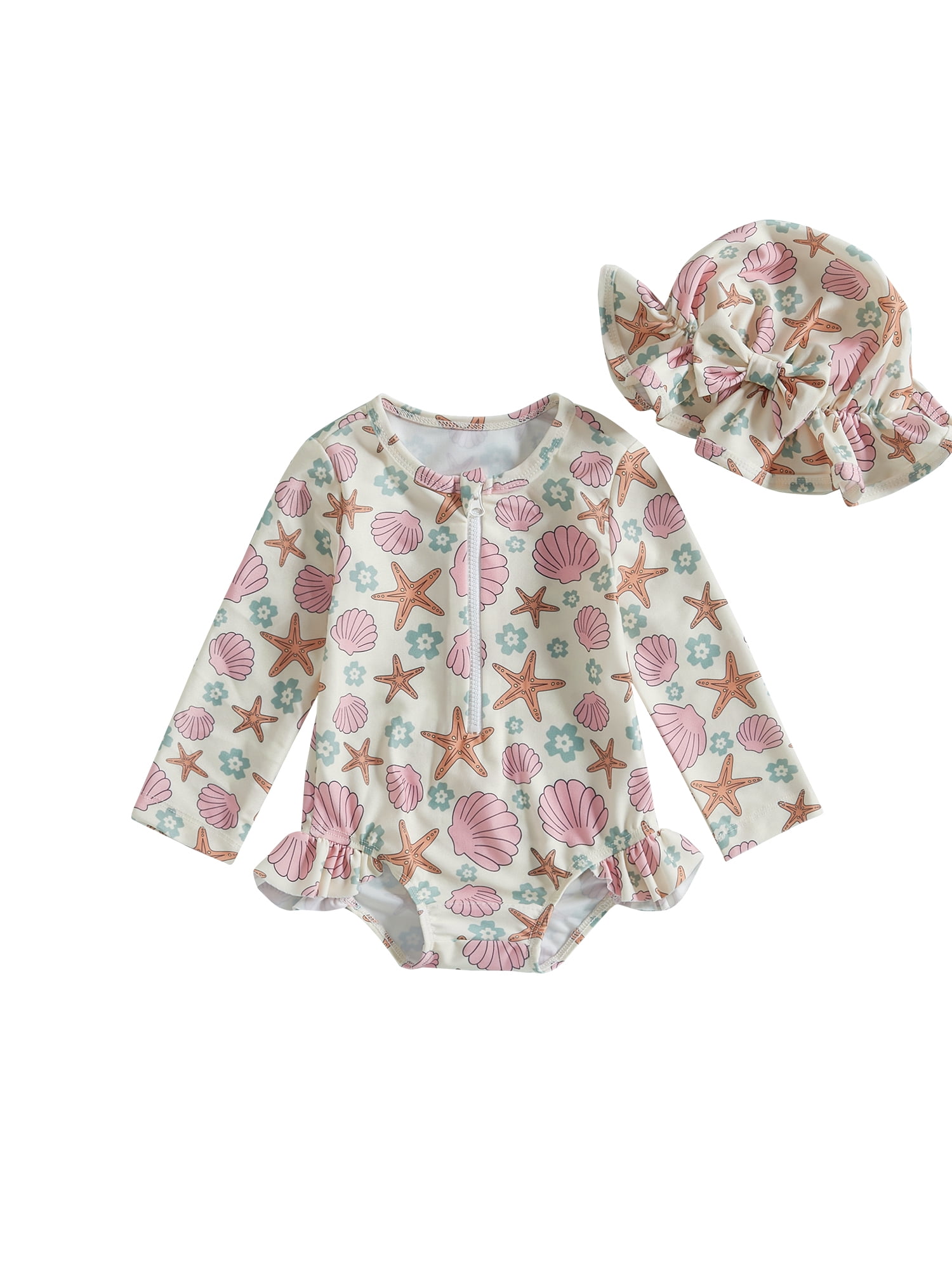 BemeyourBBs Toddler Baby Girls Starfish One Piece Swimsuit with Sun Hat ...
