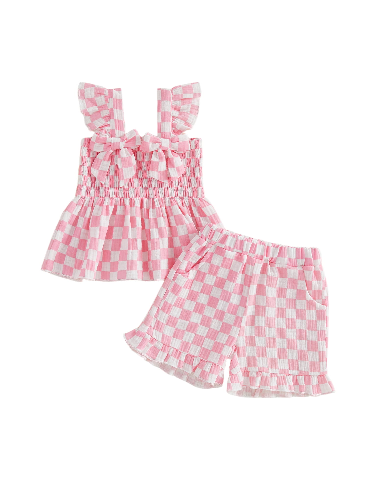BemeyourBBs Toddler Baby Girls Summer Clothes Smocked Outfit Plaid ...