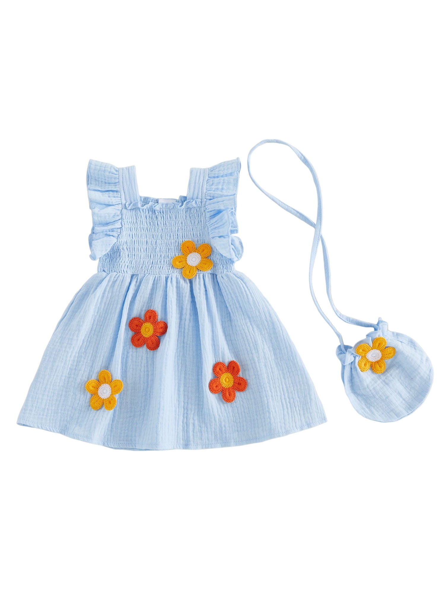 BemeyourBBs Toddler Baby Girls Summer Smocked Dress with Crossbody Bag ...