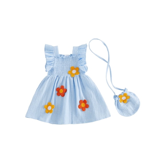 BemeyourBBs Toddler Baby Girls Summer Smocked Dress with Crossbody Bag ...