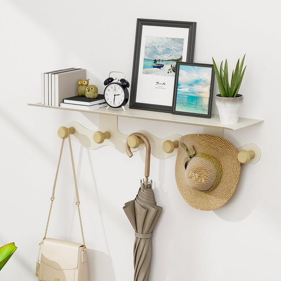 29" Rustic Coat Rack Wall Mount with Shelf, Entryway Wall Hooks with ...