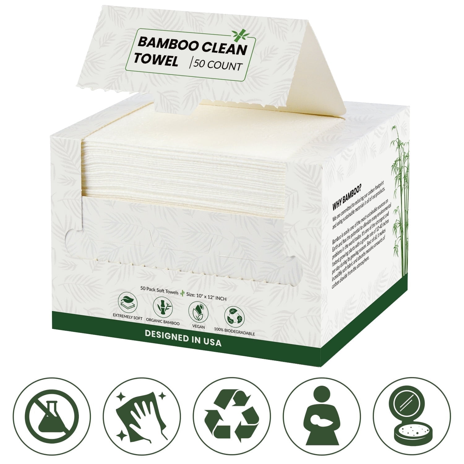 Disposable Face Towels 50 Count, 10" x 12" Biodegradable Large Makeup ...