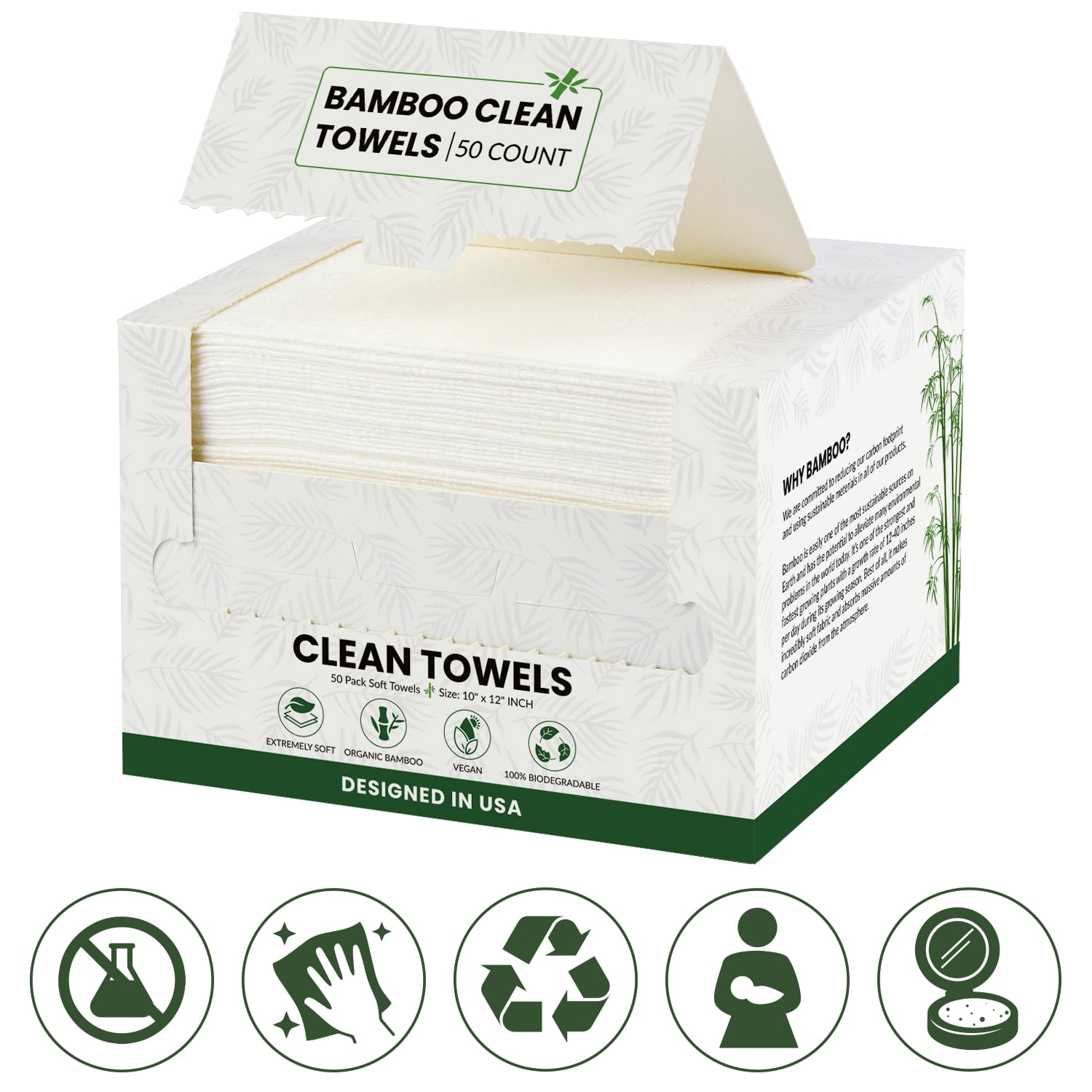 Bemico Disposable Face Towels 50 Count, 10" x 12" Biodegradable Large ...