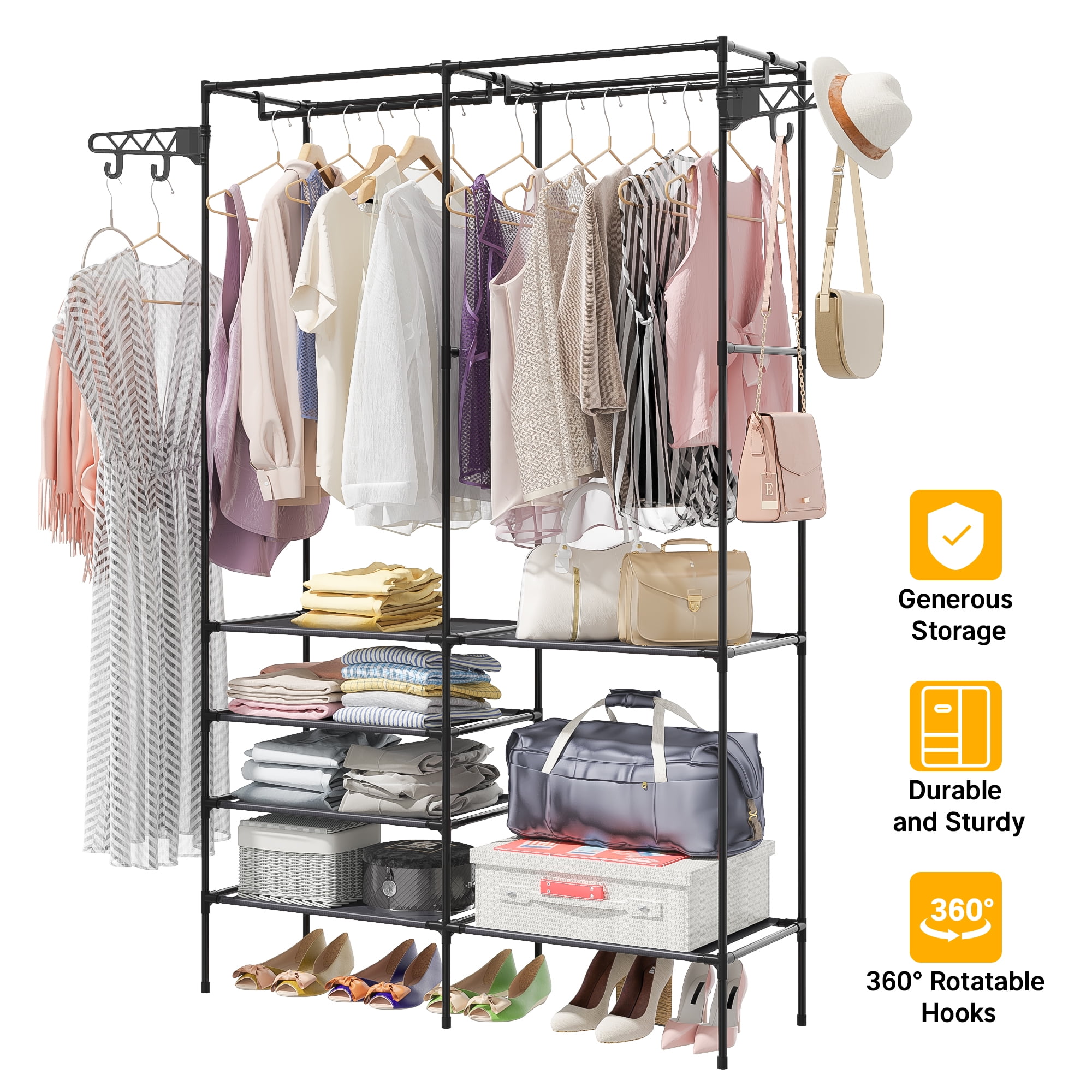 Bemico Metal Garment Rack Portable Clothing Rack Closet Storage ...