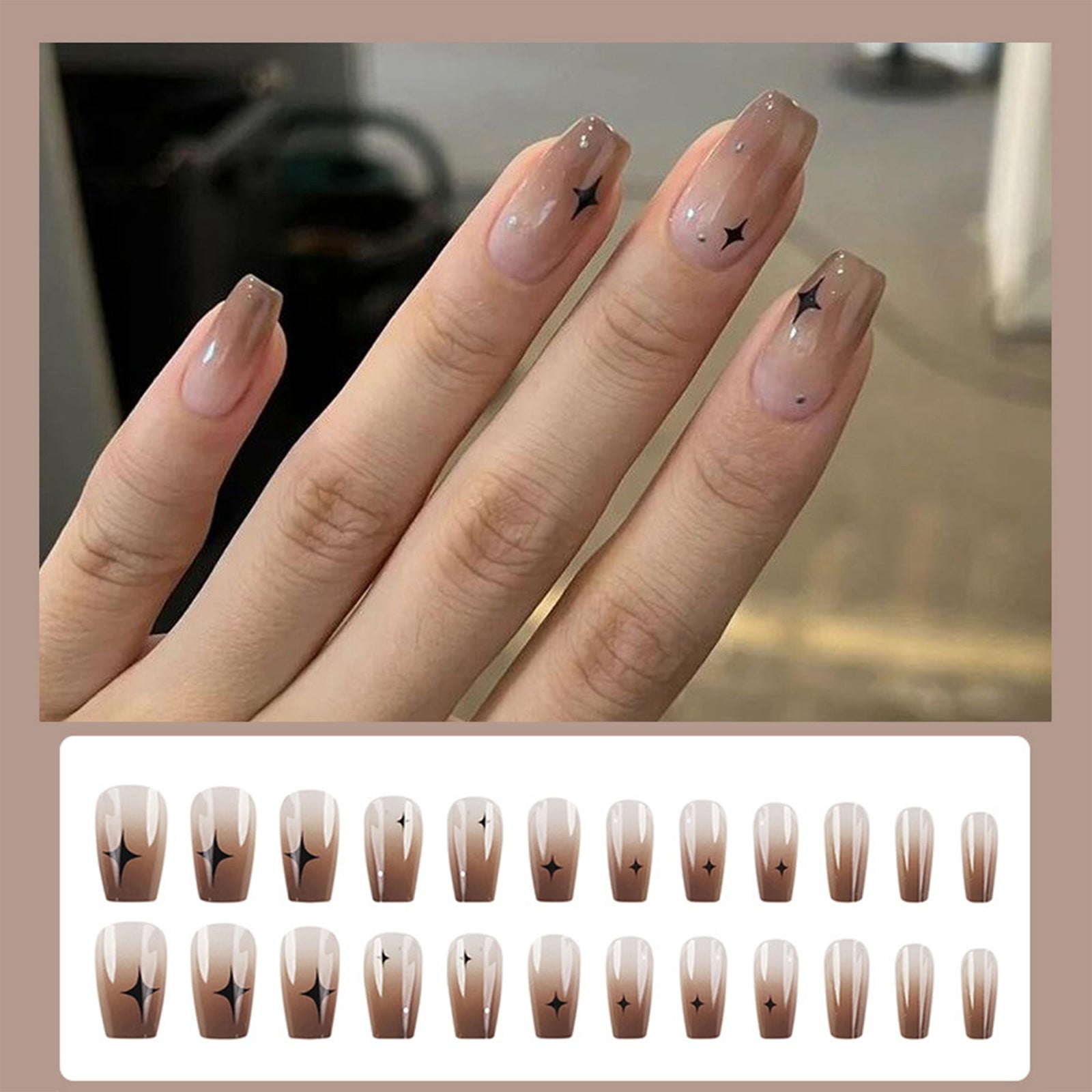 Bemona 24 Pieces Short False Nails Press-on Nails Glitter Manicure Nail ...