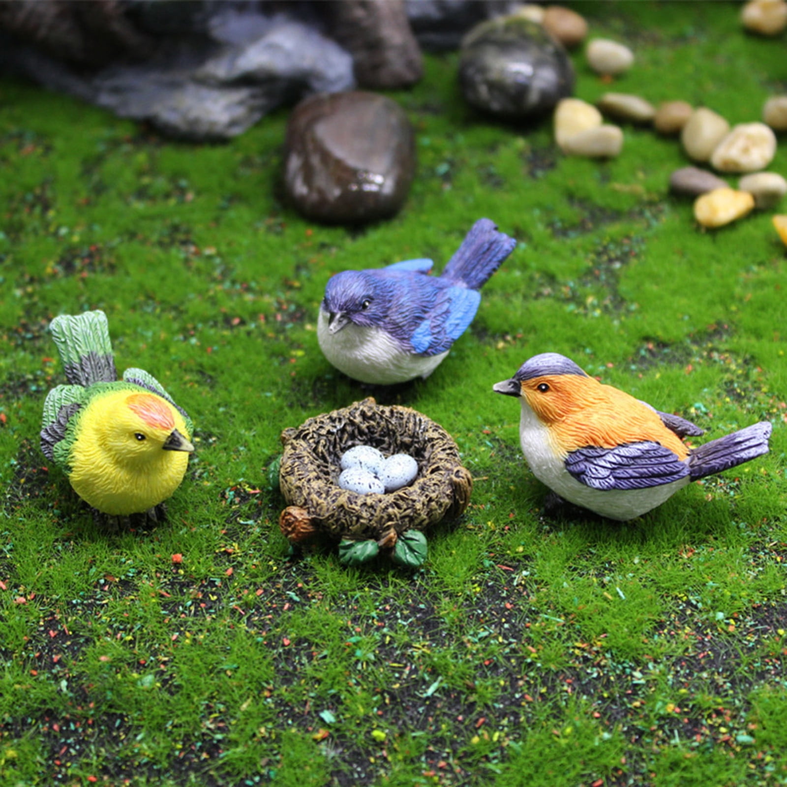 Bemona Artificial Small Bird Simulation Resin Bird with Nest Garden ...