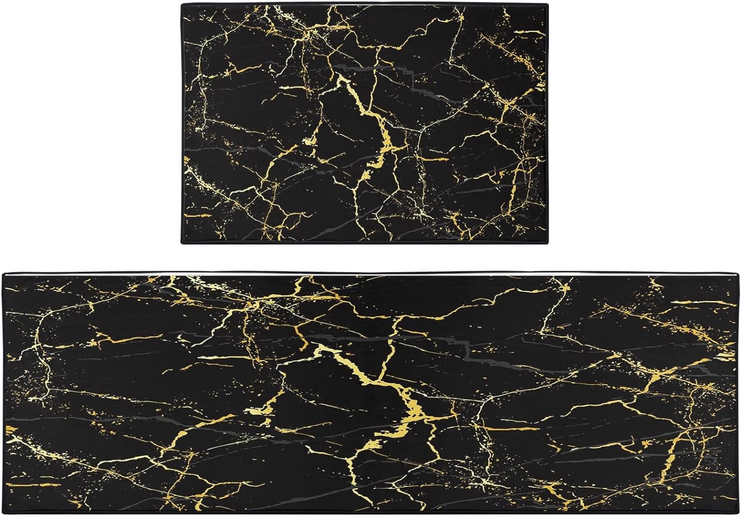 Bemopr Black Marble Kitchen Mat Set, 15.7" x 23.5" + 15.7" x 47.1" Non ...