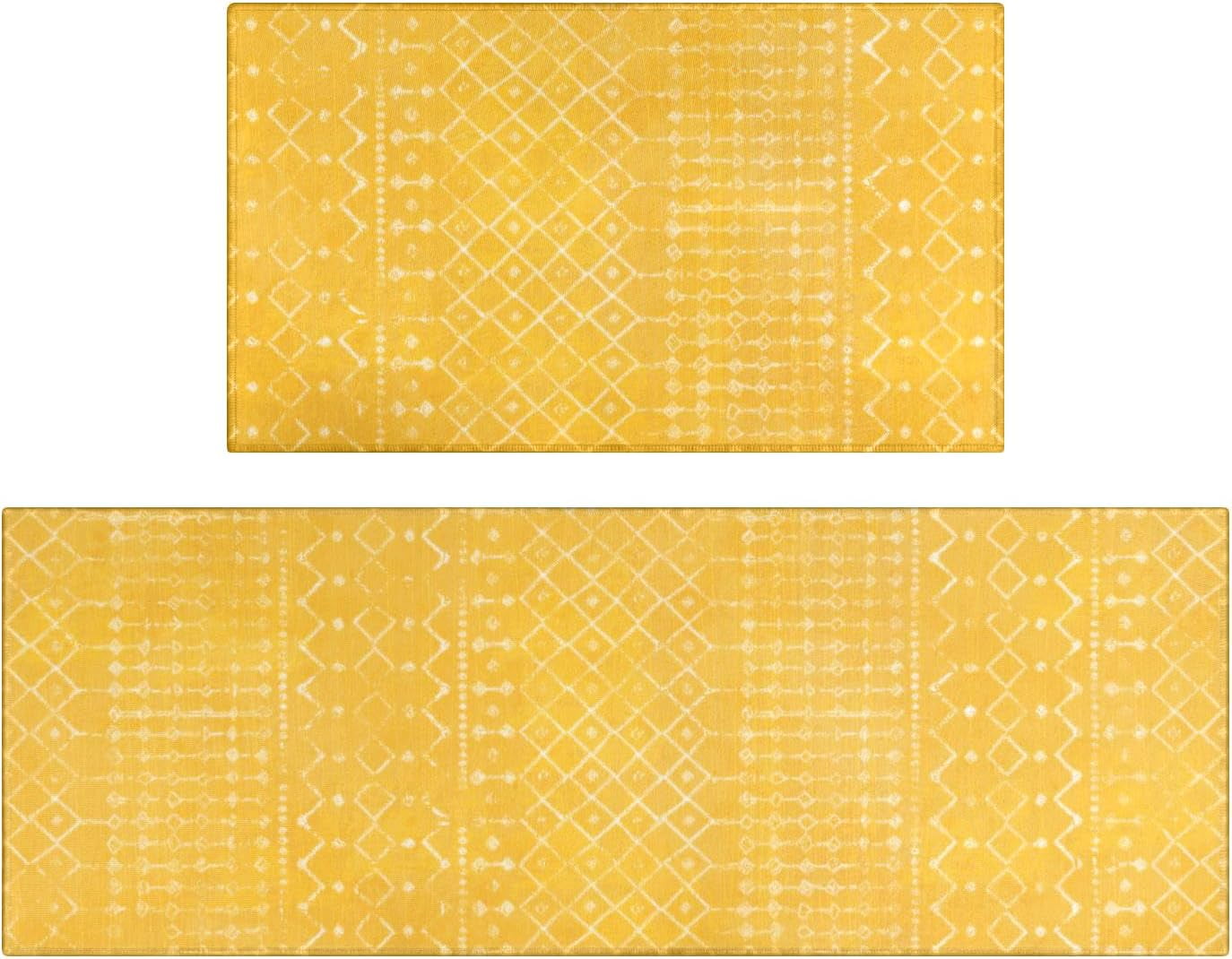 Bemopr Yellow Kitchen Mat, 17" x 47" + 17" x 30", Waterproof (2 Count ...