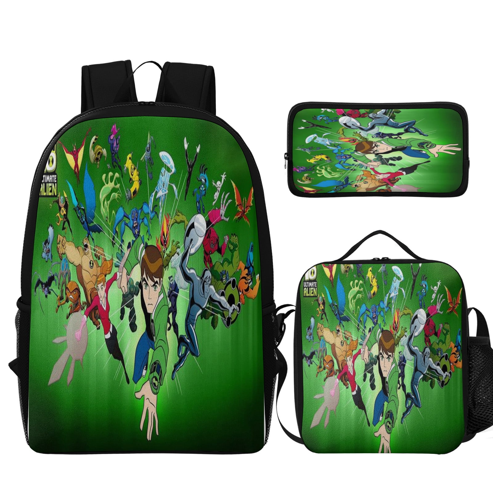 Ben_10 3 Pcs Backpack with Lunch Box and Pencil Case Cartoon Backpack ...