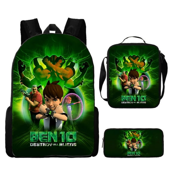 Ben 10 Backpack with Lunch Box & Pencil Pouch 17 Inch Cute Ben Themed ...