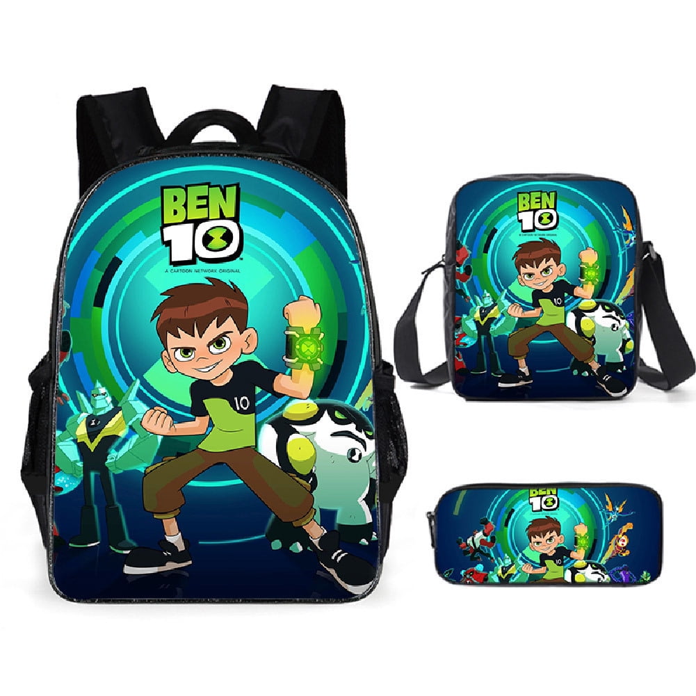 Ben 10 Backpack with Lunch Box & Pencil Pouch 17 Inch Cute Ben Themed ...
