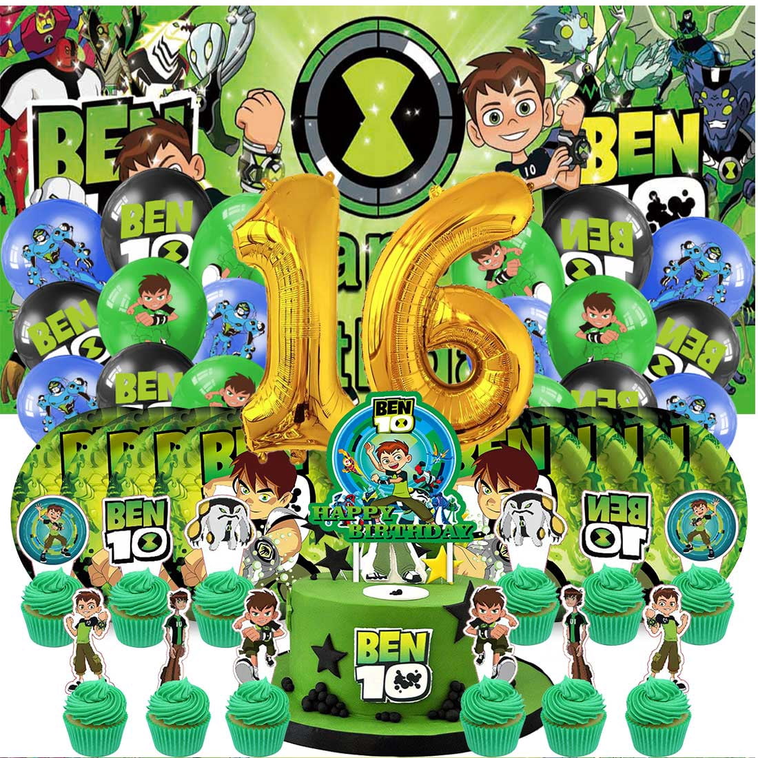 Ben 10 Balloons Party Supplies 16th Decor Tableware Birthday Cake ...
