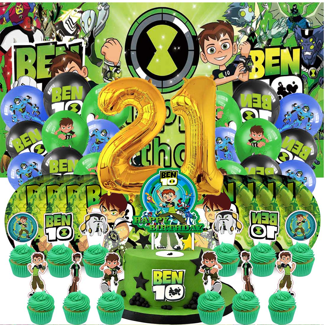 Ben 10 Balloons Party Supplies 21th Decor Tableware Birthday Cake ...