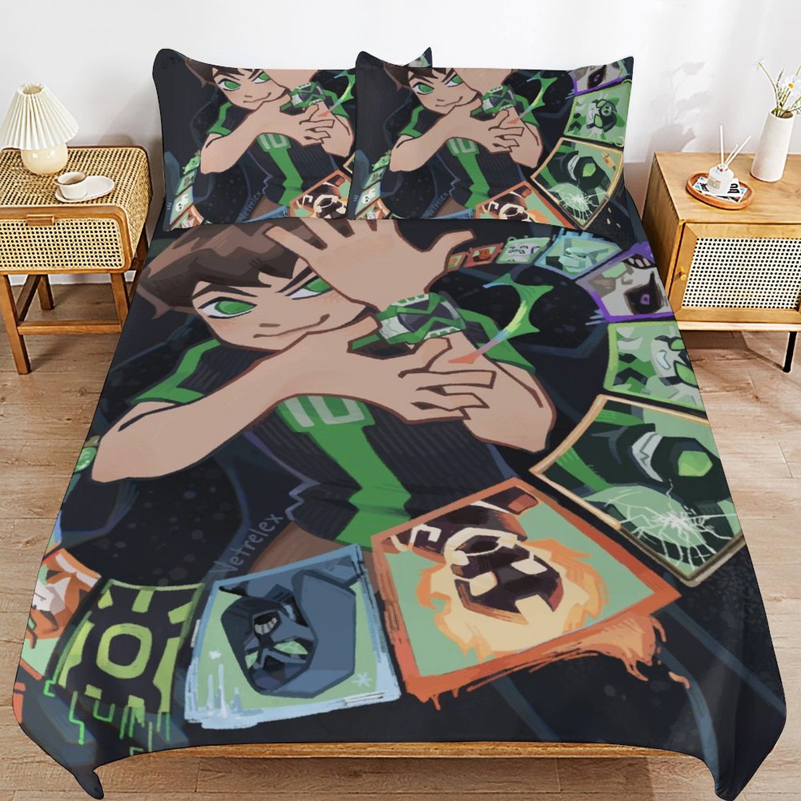 Ben 10 Cartoon 3 Piece Bedding Set, Cute Anime Printed Duvet Cover Sets ...