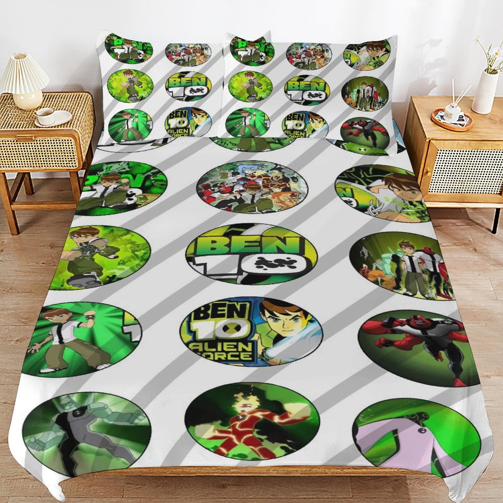 Ben 10 Duvet Cover Bedding Set Cartoon Print Soft Quilt Cover 3 Pieces ...