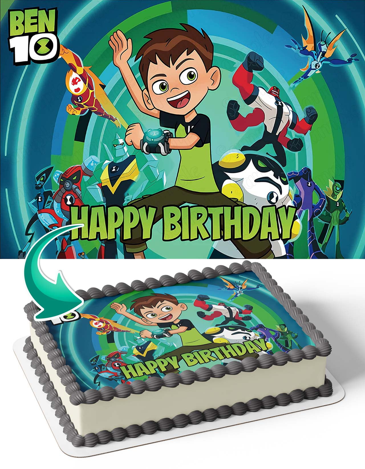 Ben 10 Kids Edible Image Cake Topper Personalized Birthday Sheet Decal ...