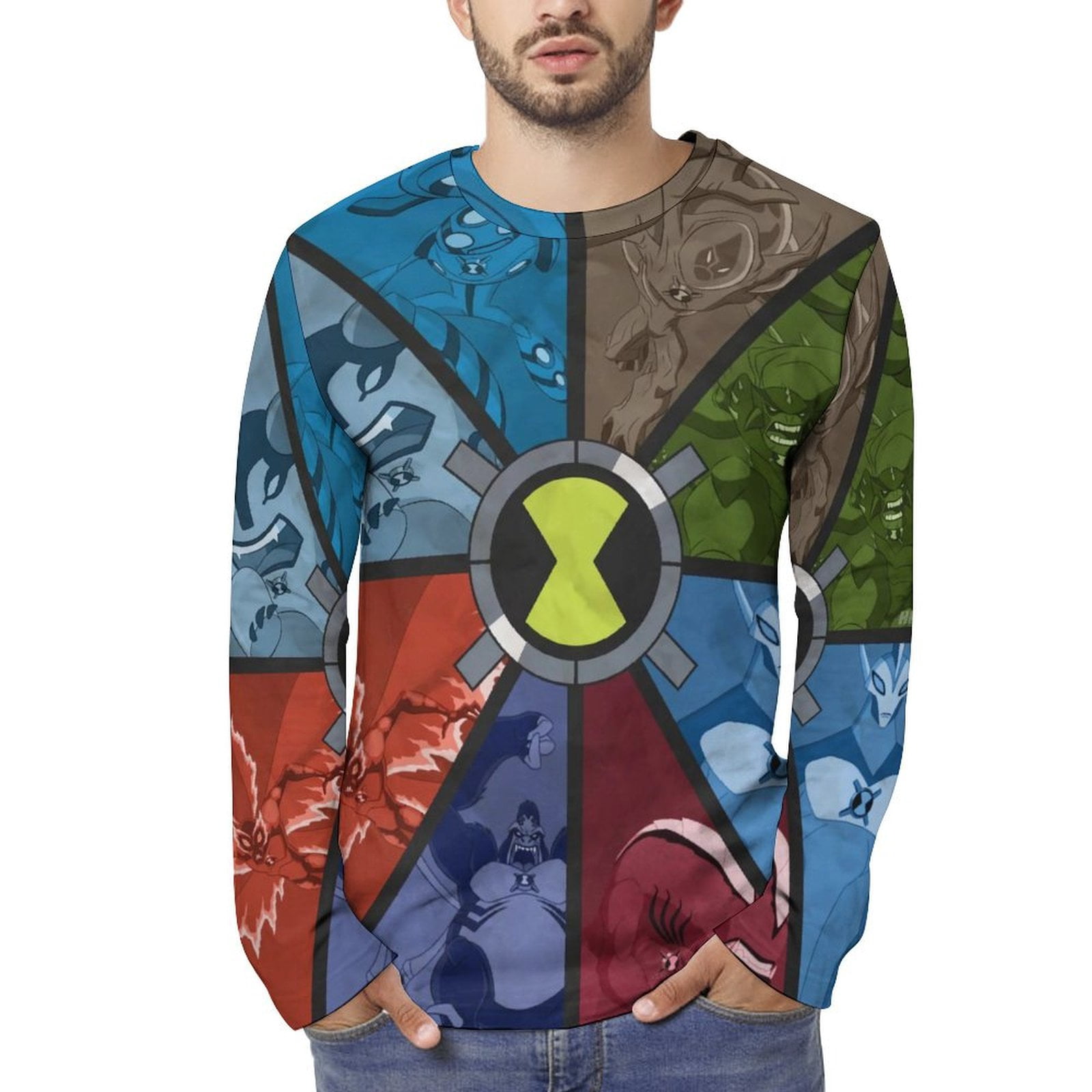 Ben 10 Long Sleeve Shirts for Men Trendy Streetwear Crew Neck Tops Full ...