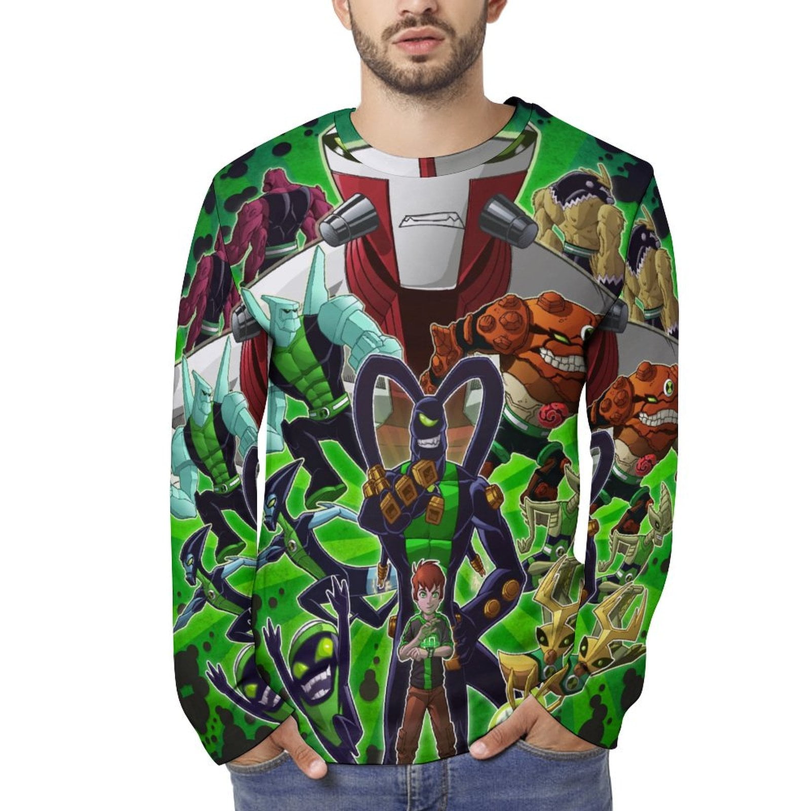 Ben 10 Long Sleeve Shirts for Men Trendy Streetwear Crew Neck Tops Full ...