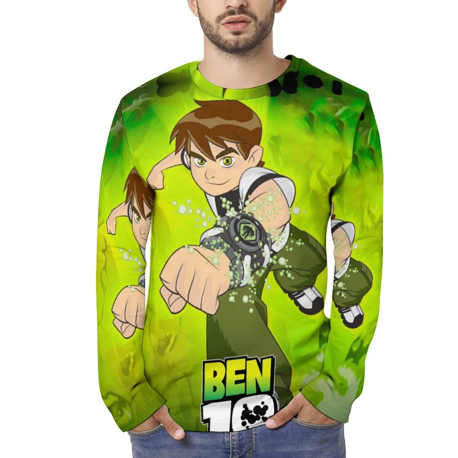 Ben 10 Long Sleeve Shirts for Men Trendy Streetwear Crew Neck Tops Full ...