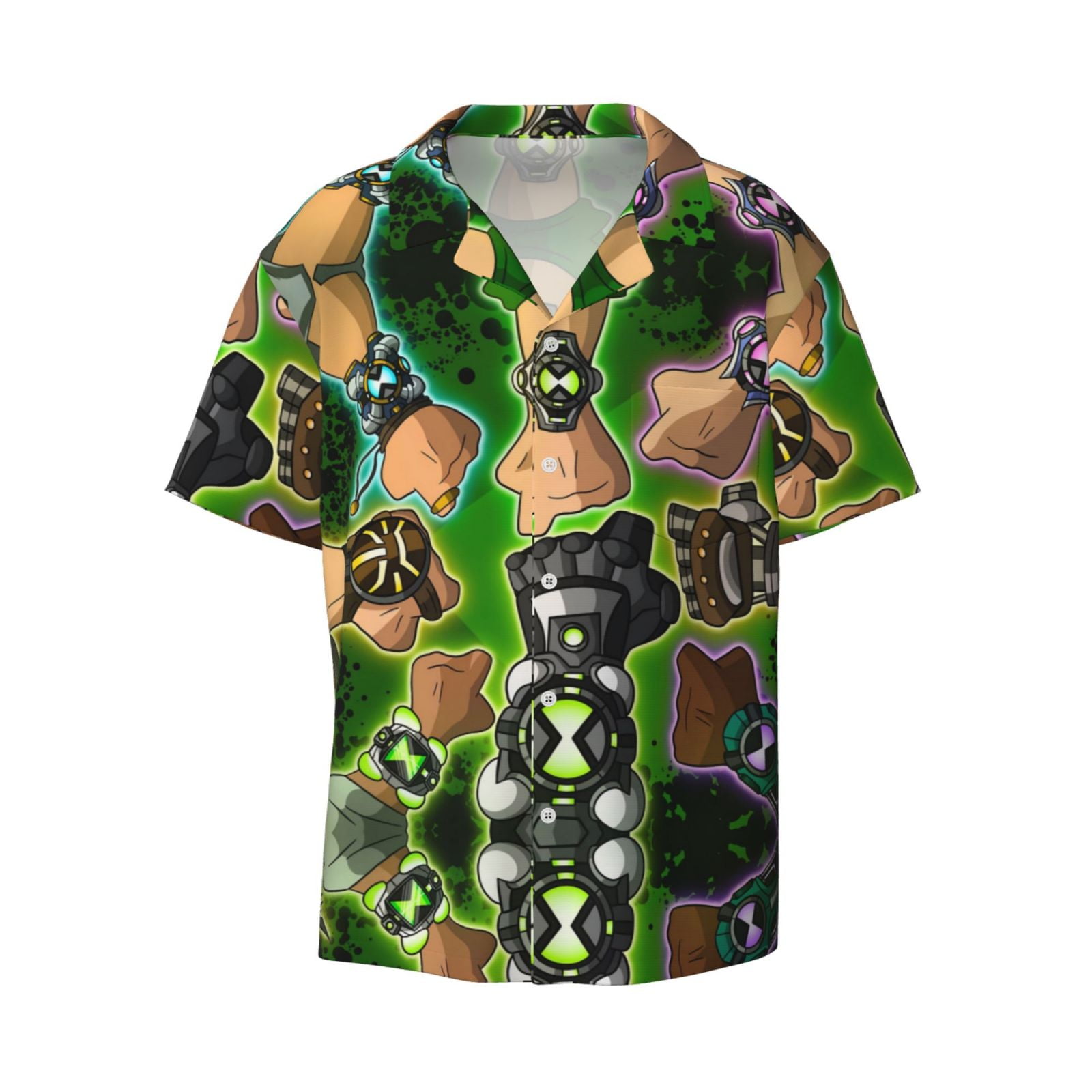 Ben 10 Men's Hawaiian Shirt Cuban Guayabera Collar Short Sleeve Casual ...