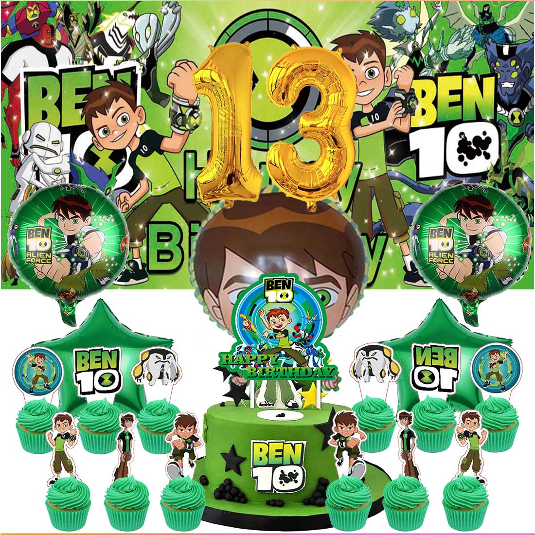 Ben 10 Party Supplies Decor 13th Kit Balloons Birthday Cake Topper ...