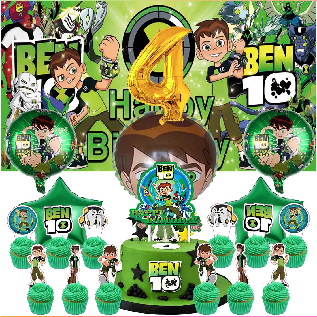Ben 10 Party Supplies Decor 4th Kit Balloons Birthday Cake Topper ...