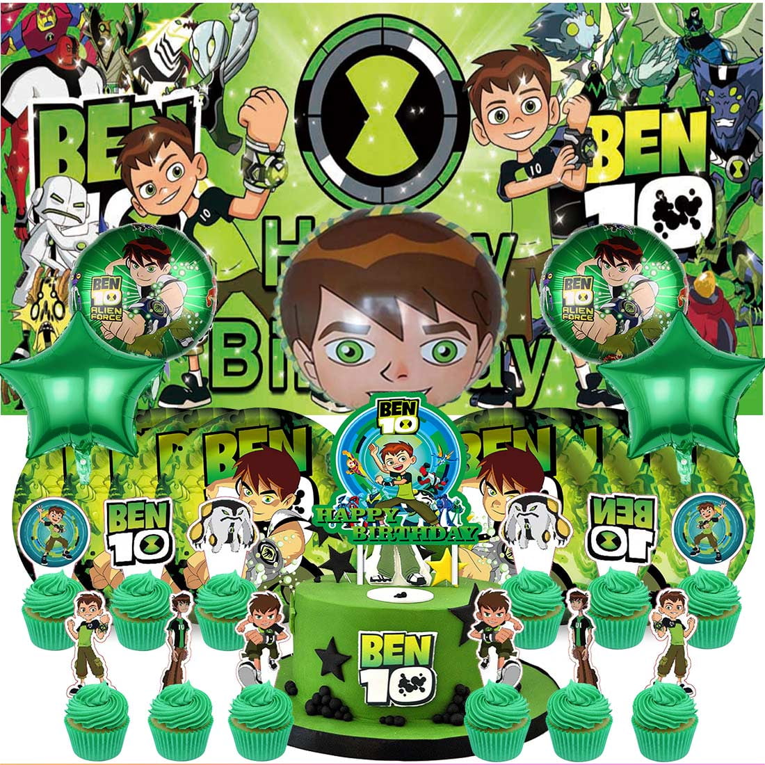Ben 10 Party Supplies Decor Tableware Backdrop Banner Cake Topper ...