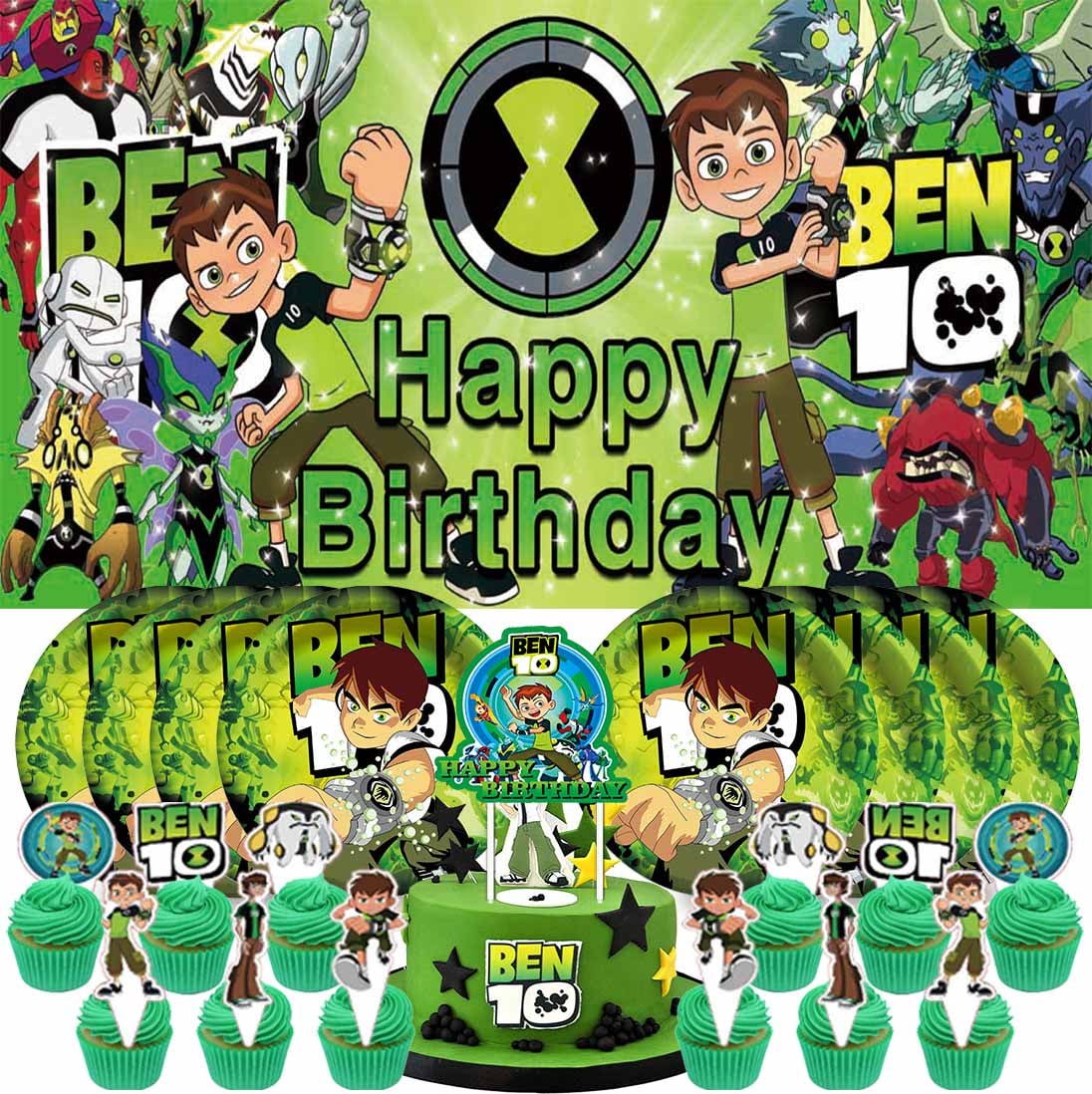 Ben 10 Party Supplies Plates Decorations Birthday Cake Topper Banner ...