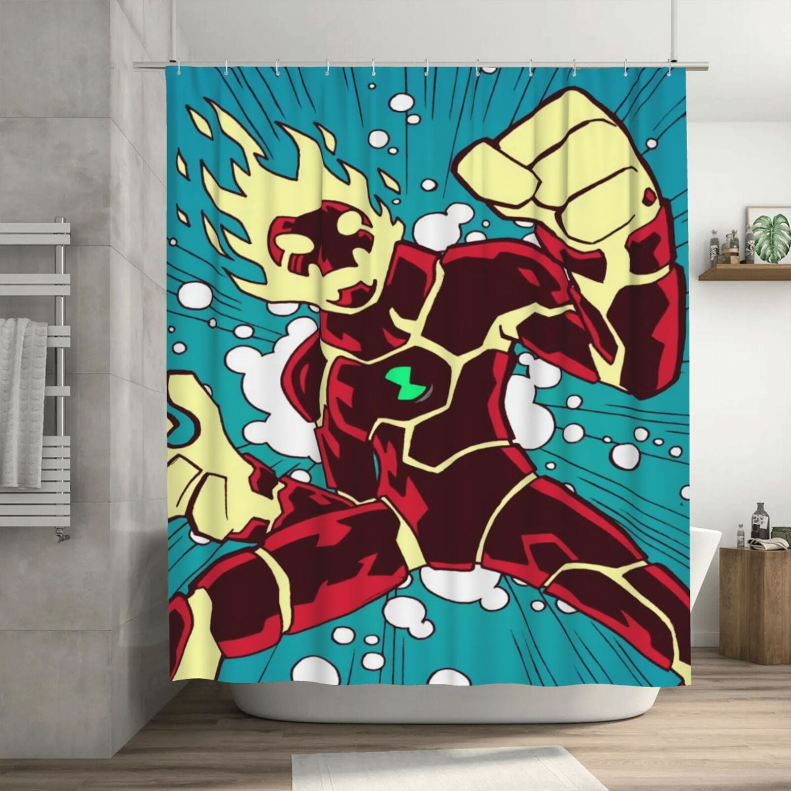Ben 10 Shower Curtain Cartoon Waterproof Fabric Bath Curtains with Free ...