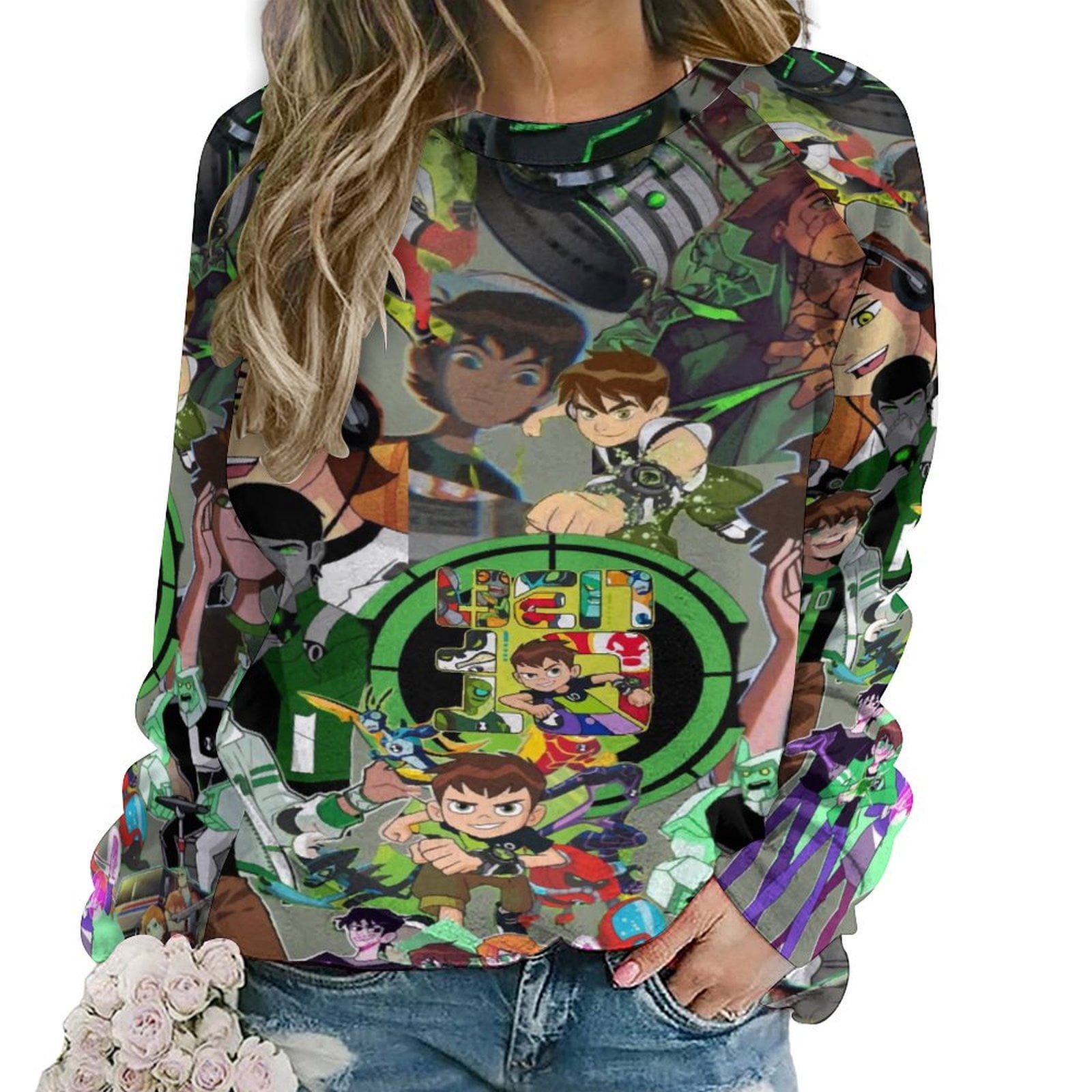 Ben 10 Sweatshirts for Women Long Sleeve Crewneck Raglan Sweater ...