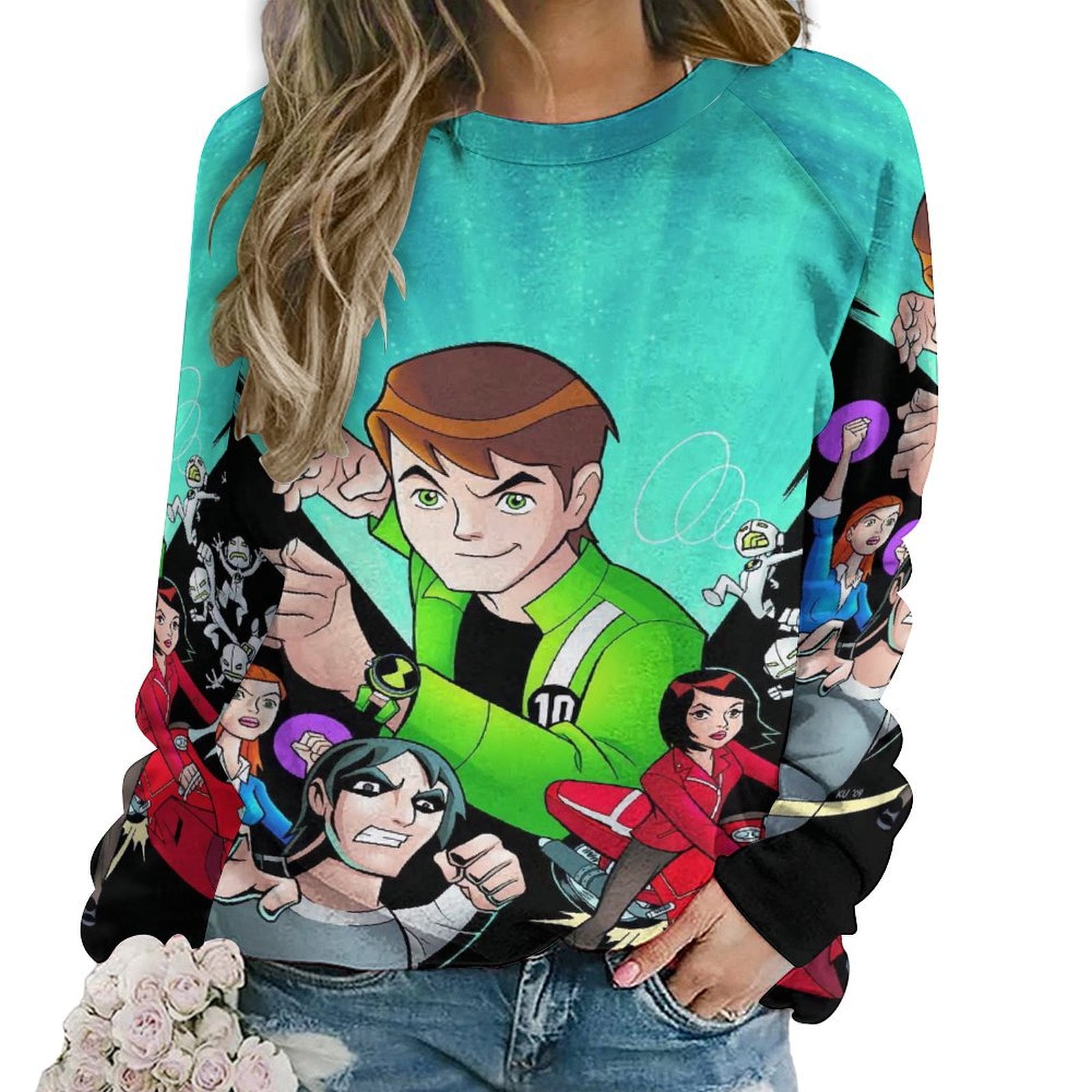 Ben 10 Sweatshirts for Women Long Sleeve Crewneck Raglan Sweater ...