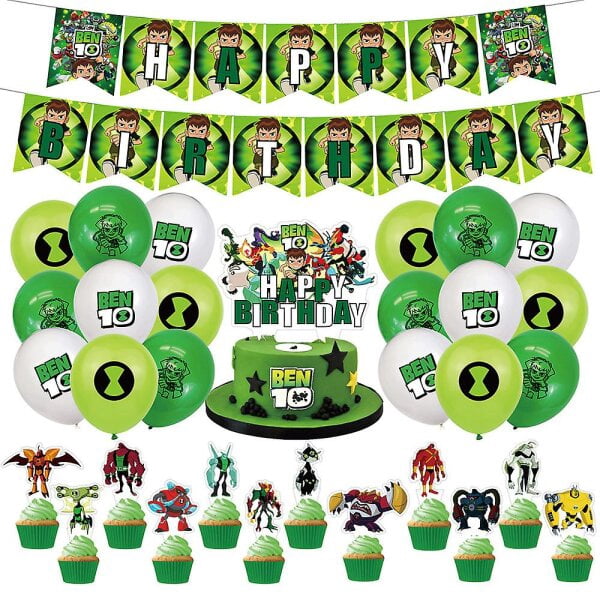 Ben 10 themed kids party decorations banner balloon set cake cupcake ...