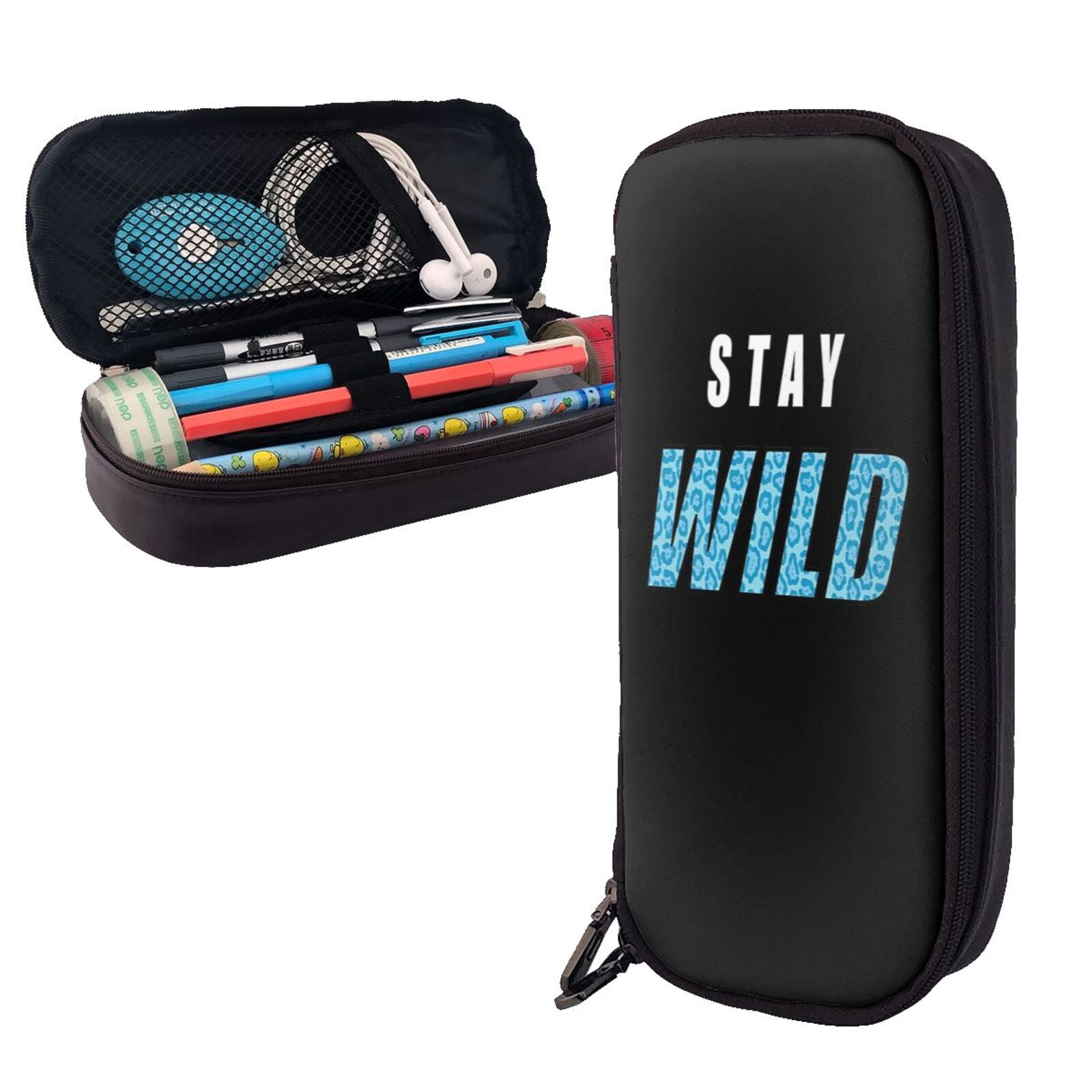 Ben Aze1 Art Stay Leopard Wild Leather Pencil Case Portable Pen Bag ...