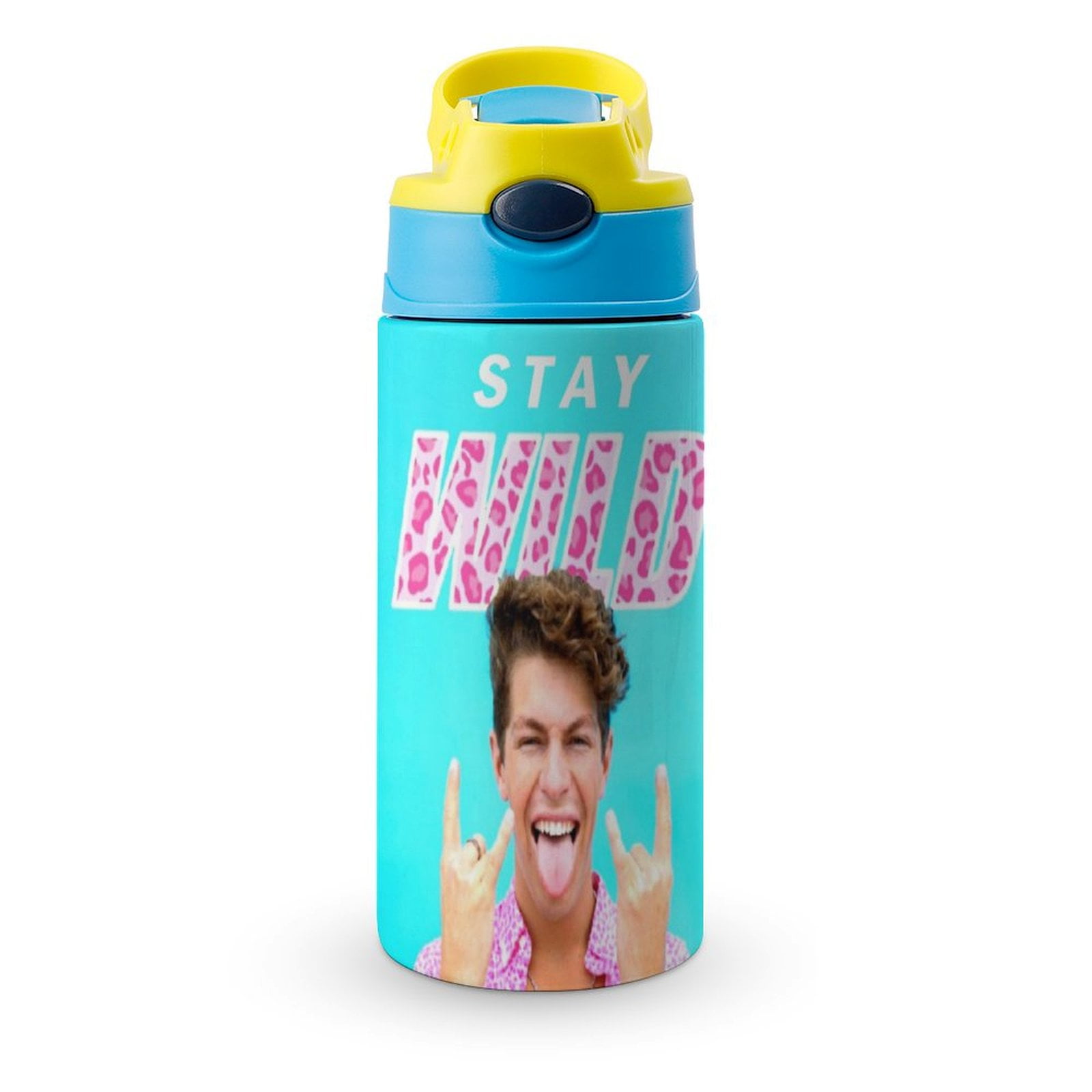Ben Azelart Stay Wild Kids Water Bottle with Silicone Straw And Spill-Proof Lid, 12 Oz Stainless ...