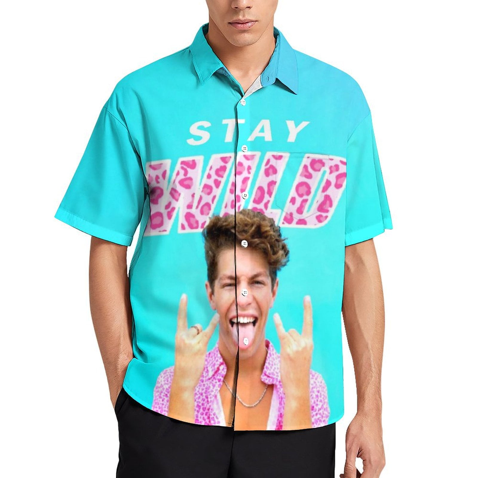 Ben Azelart Stay Wild Men's Hawaiian Shirt Short Sleeve Button Down ...