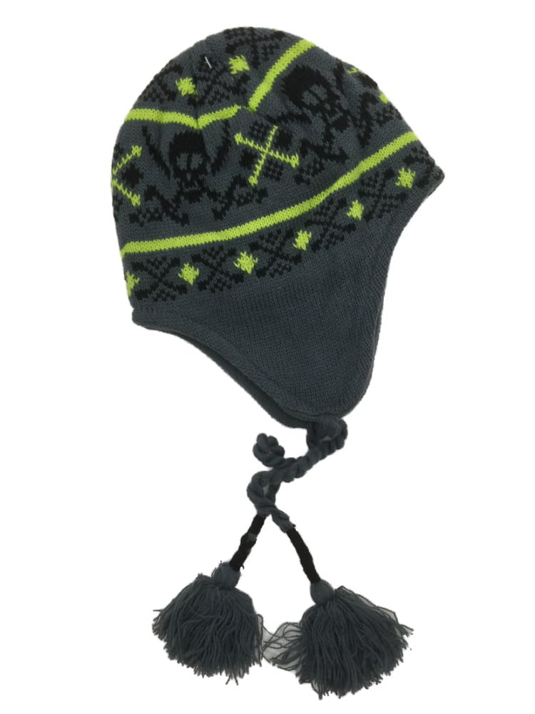 Ben Berger Boys Gray & Yellow Skull Print Fleece Lined Winter Trapper ...