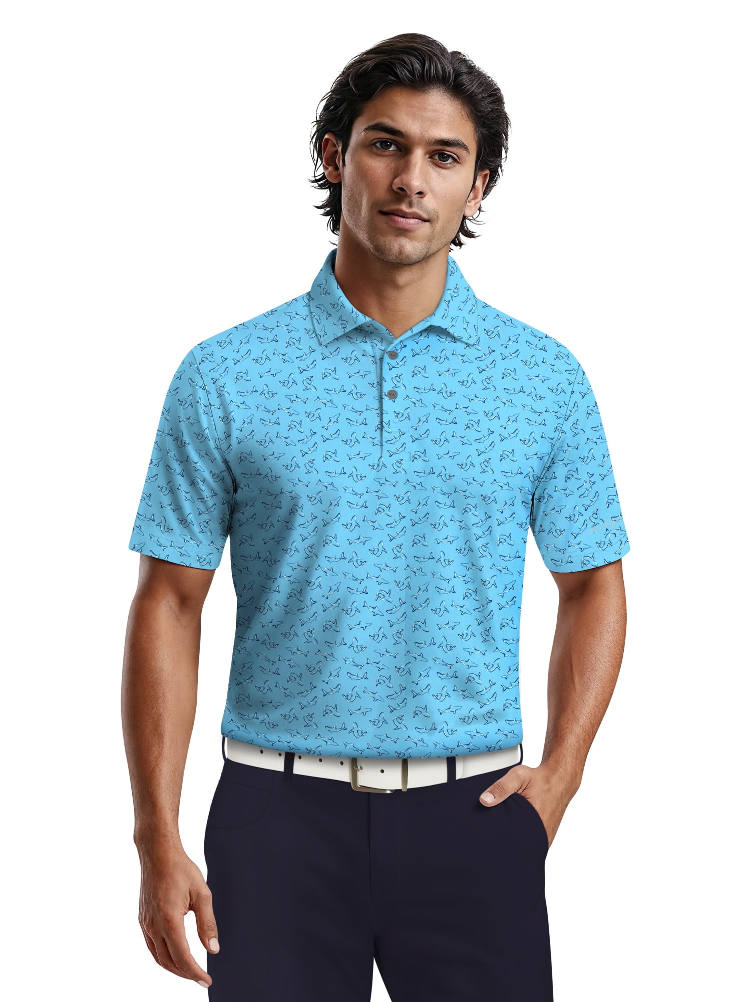 Ben Hogan Men's & Big Men's Performance Shark Print Short Sleeve Polo ...