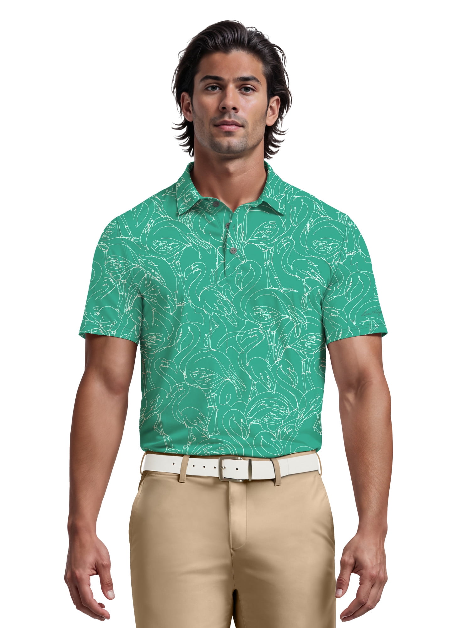 Ben Hogan Men's and Big Men’s Linear Flamingo Print Short Sleeve Golf ...