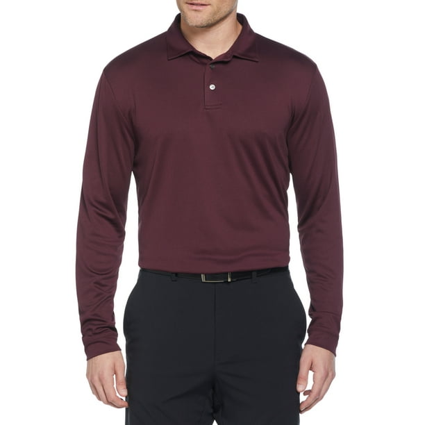 Ben Hogan Men’s and Big Men’s Mini Jacquard Long Sleeve Golf Polo Shirt ...
