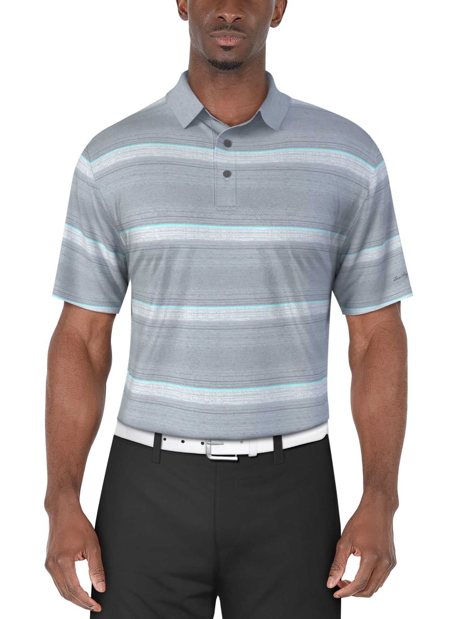 Ben Hogan Men's Texture Stripe Golf Polo Shirt, Sun Protection ...