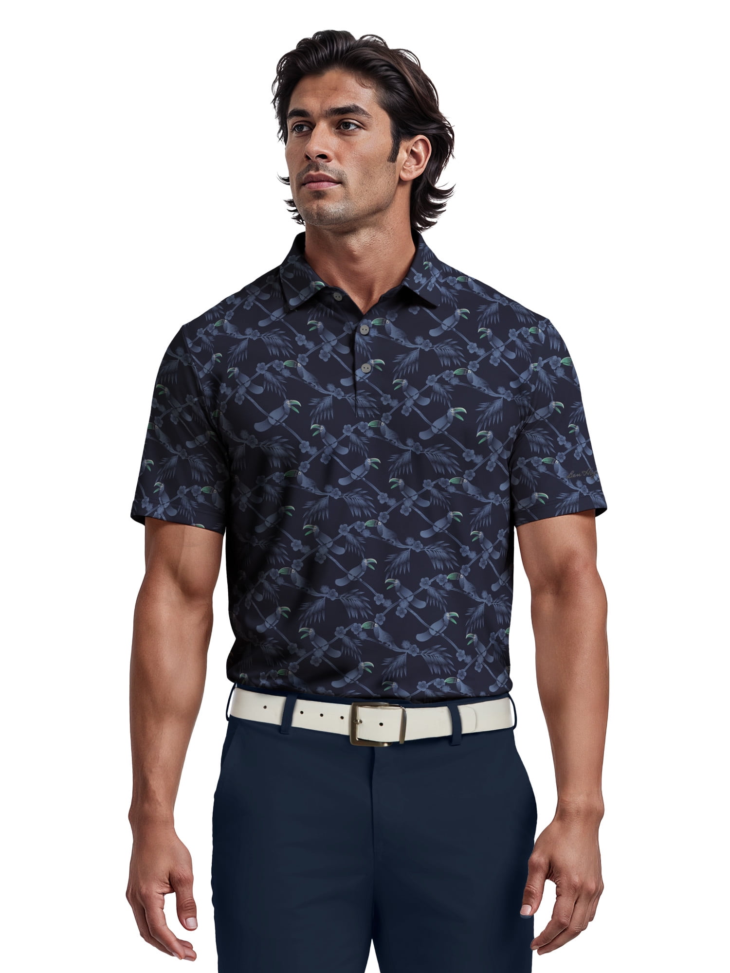 Ben Hogan Men's and Big Men’s Toucan Birds Print Short Sleeve Golf Polo ...