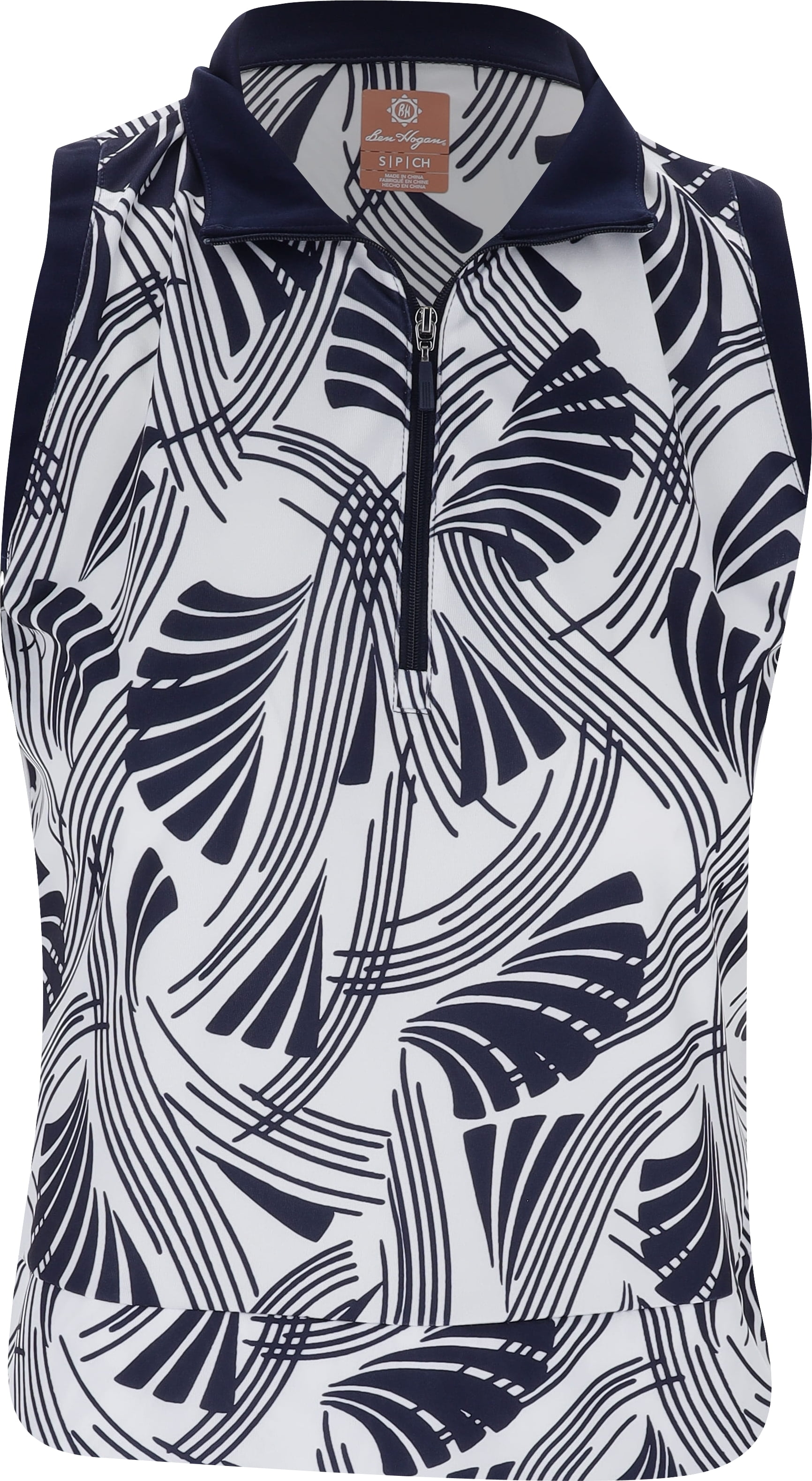 Ben Hogan Sleeveless Waist Length Zip Leaf Bright White/Multi Shirt ...