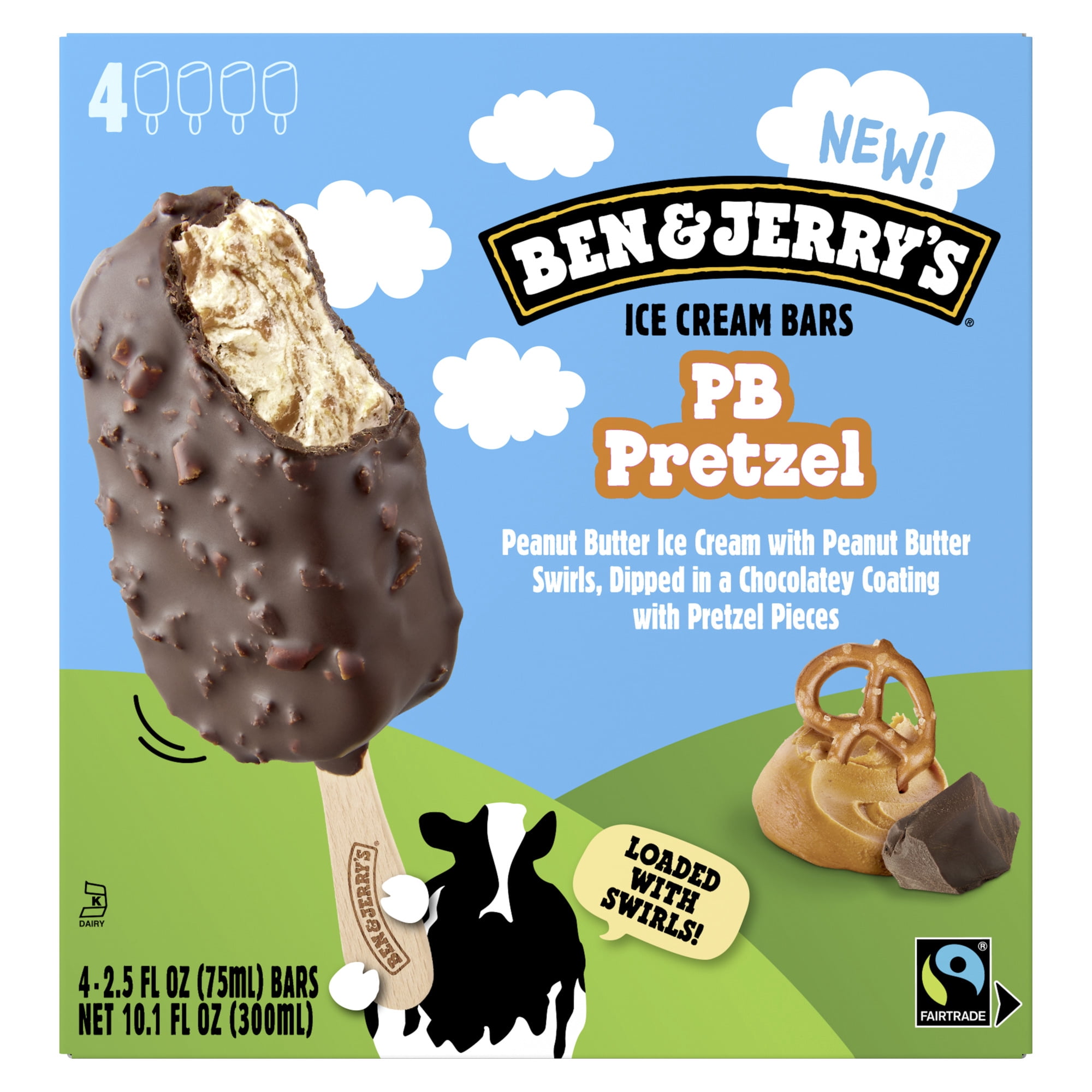 Ben & Jerry's Peanut Butter Pretzel Ice Cream Bars, 10.1 fl oz, 4 Count ...