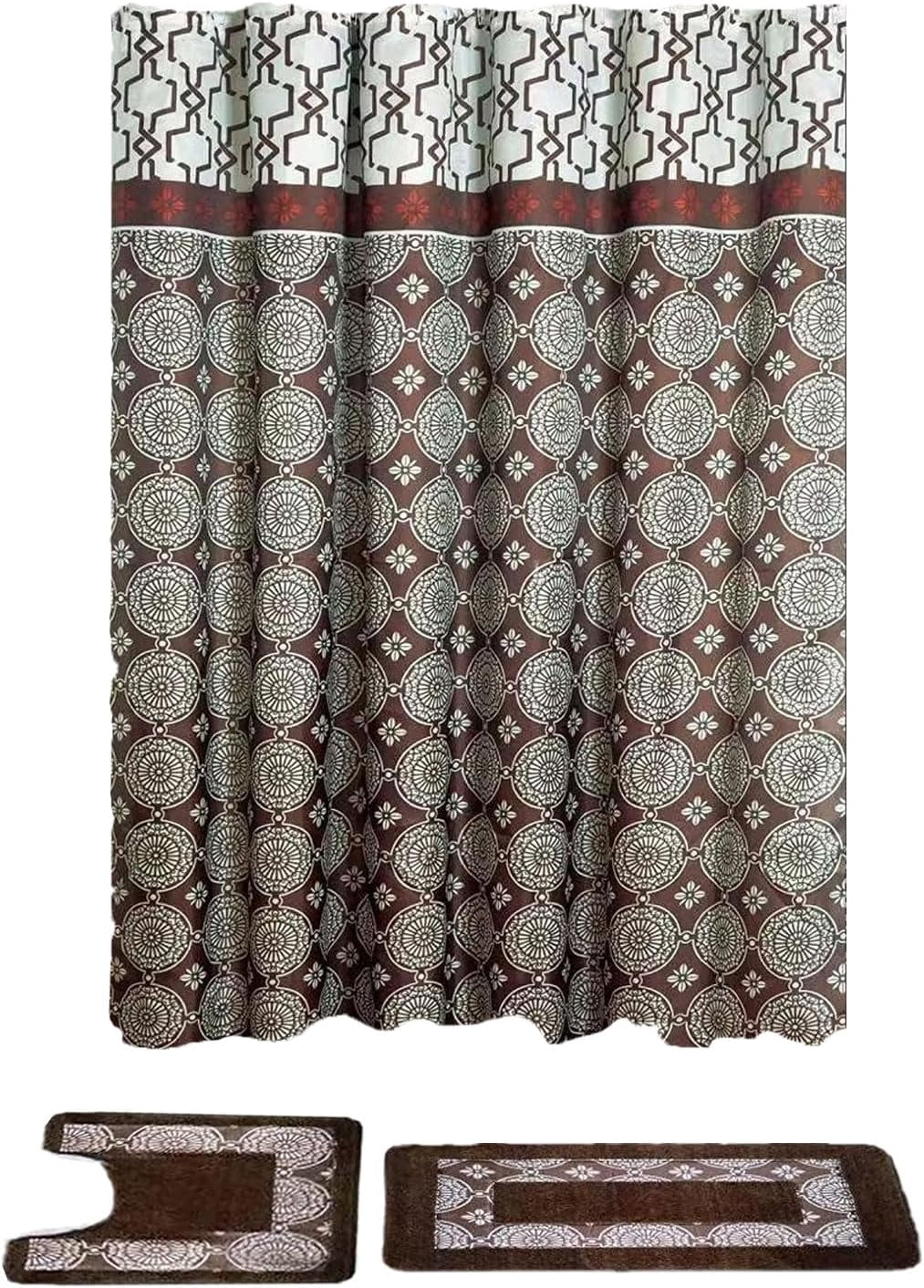 Ben & Jonah Brown 15 -Pc Douglas Bath Set with Shower Curtain, Bath Rugs, and Metal Roller Ball ...