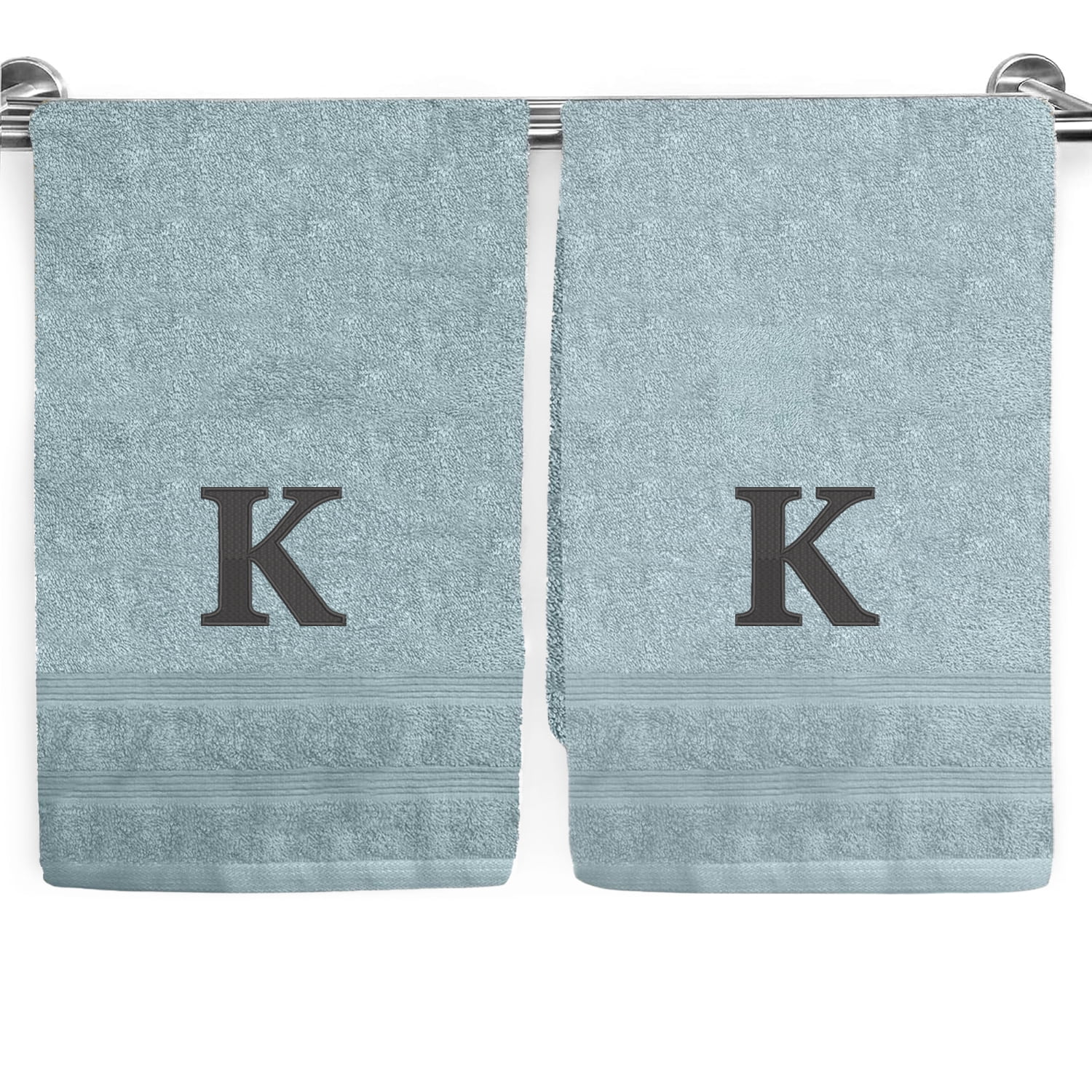 Ben Kaufman Sales Custom Aqua Monogrammed Hand Towels for Bathroom Set ...