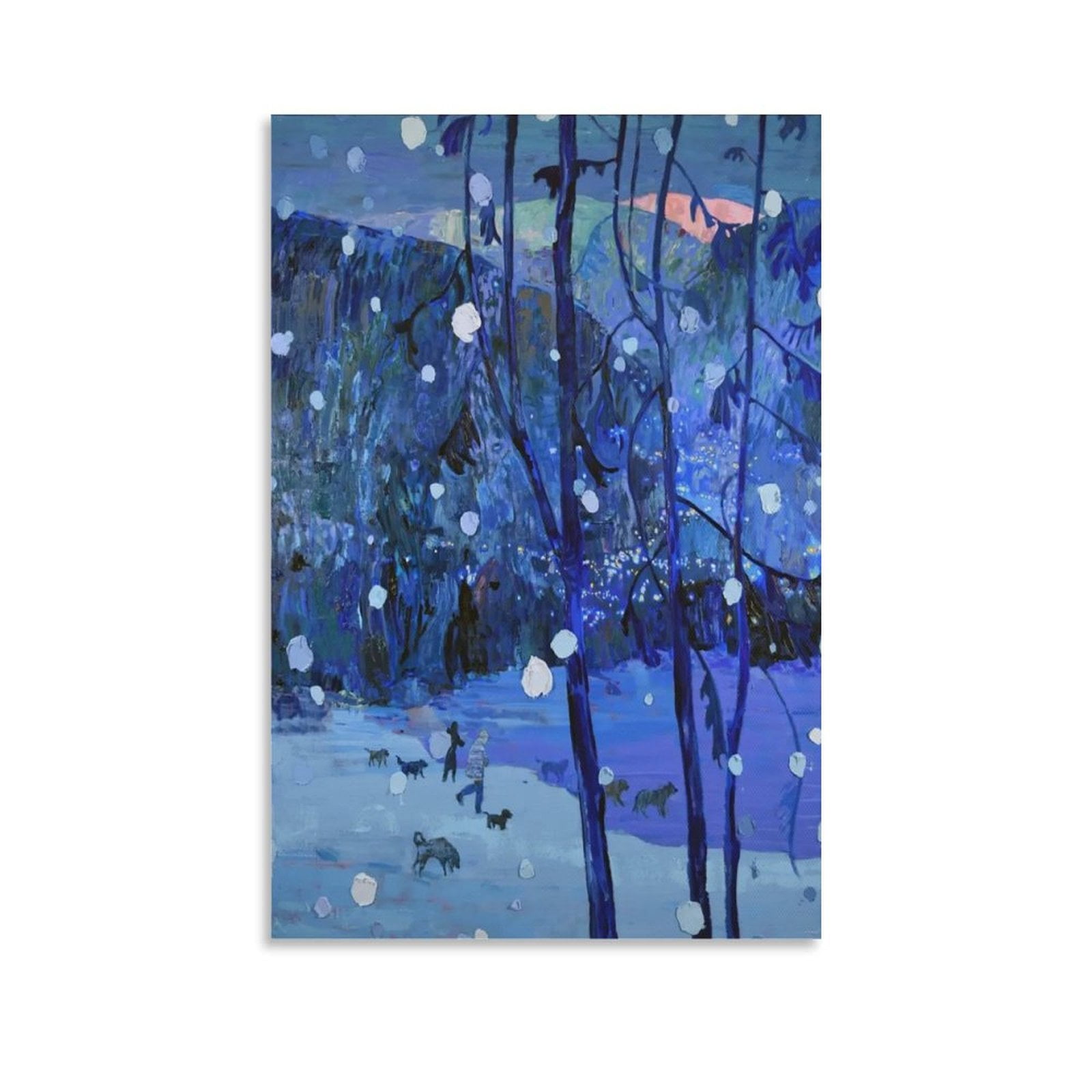 Ben Reeves Walking His Dog in The Snow Painting Poster Artworks Canvas ...