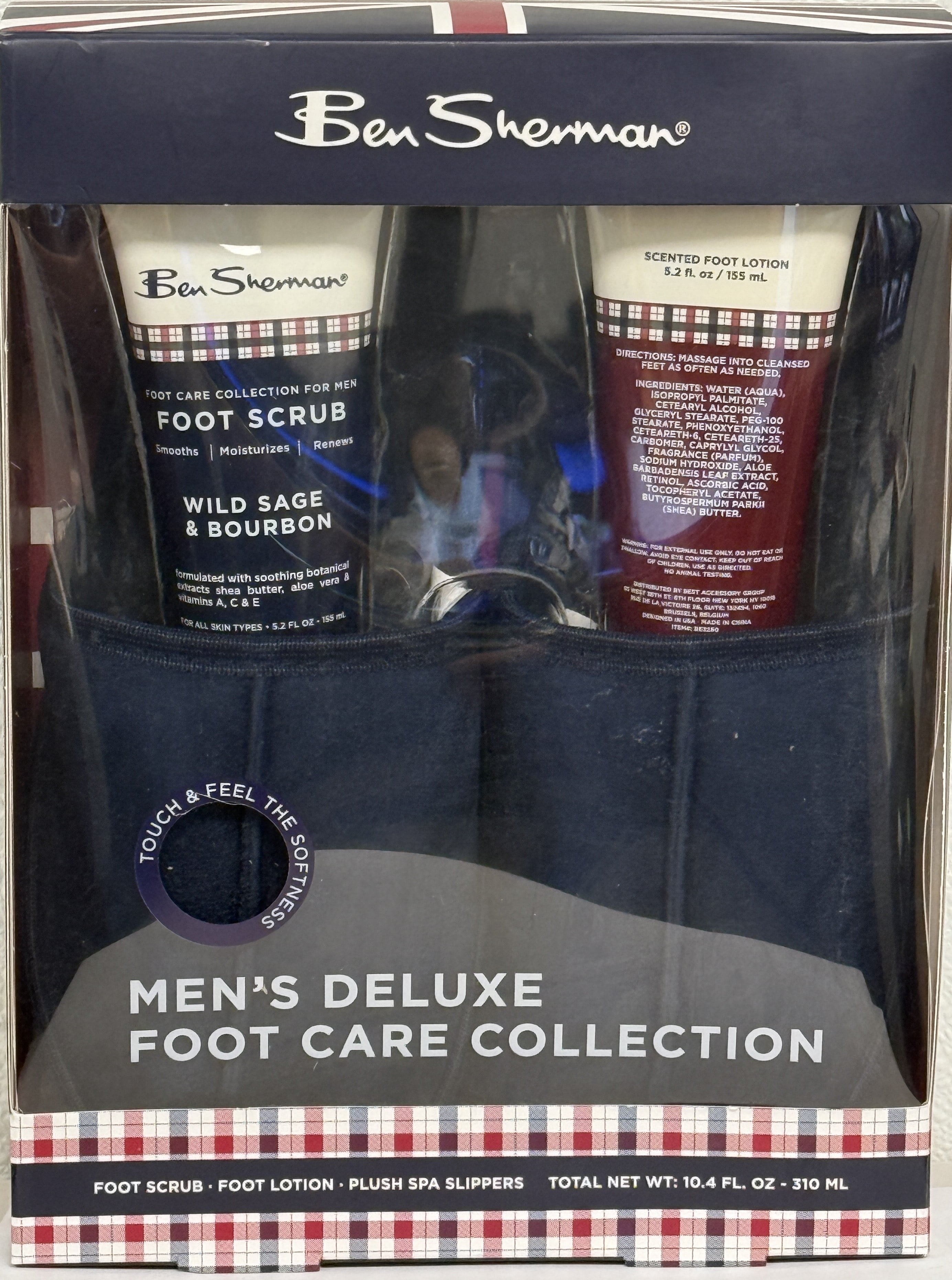 Ben Sherman Men's Delux Foot Care Gift Set - Plush Slippers, Foot Scrub ...