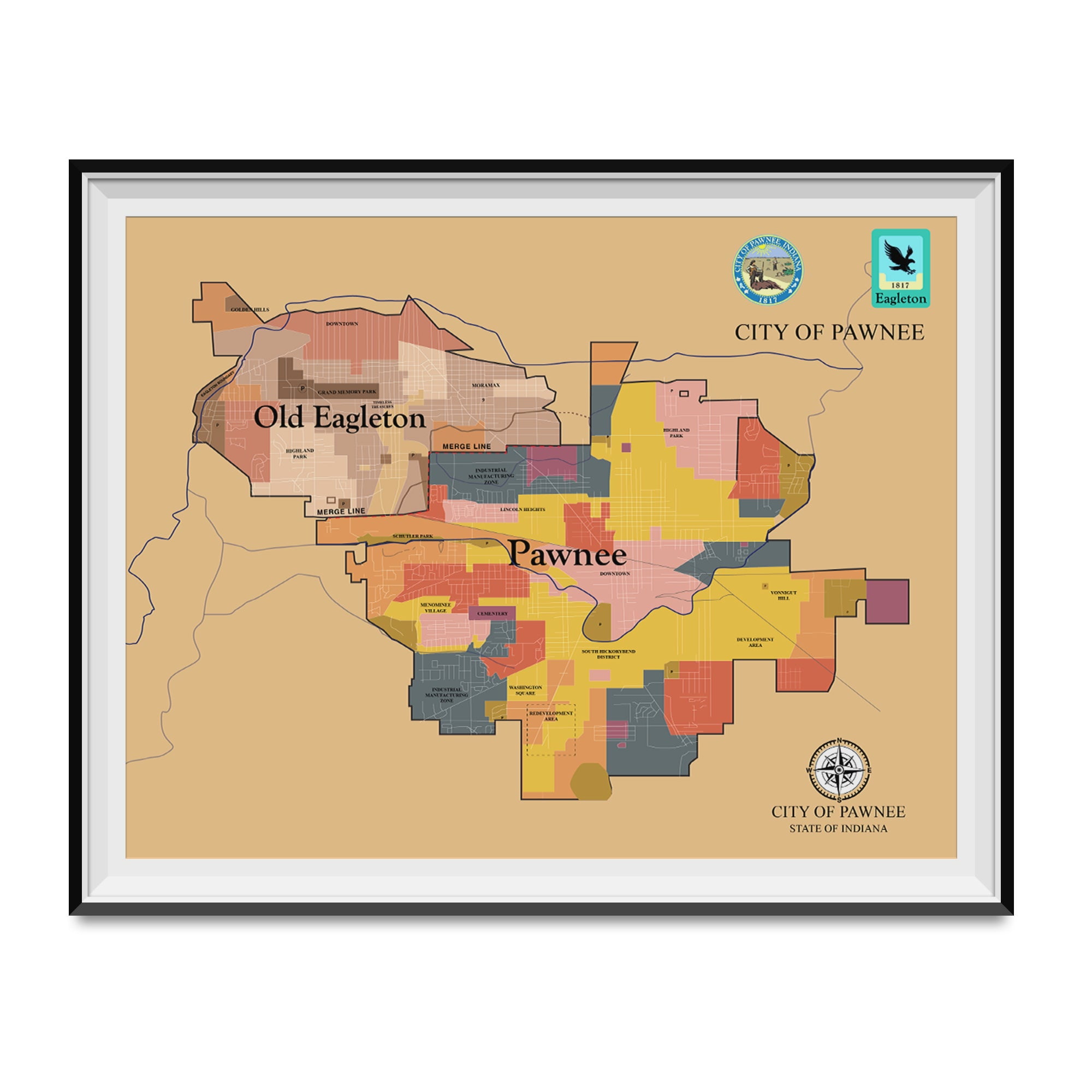 Ben Wyatt Office Pawnee Old Eagleton Merger Map Poster 16 x 20 ...
