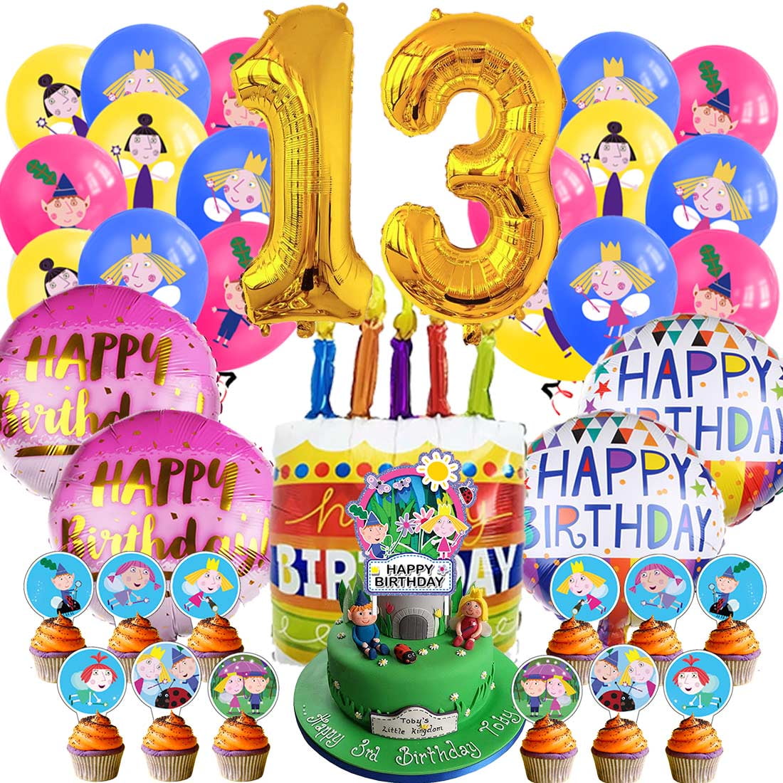 Ben and Holly Party Supplies 13th Decor Kit Balloons Birthday Cake ...