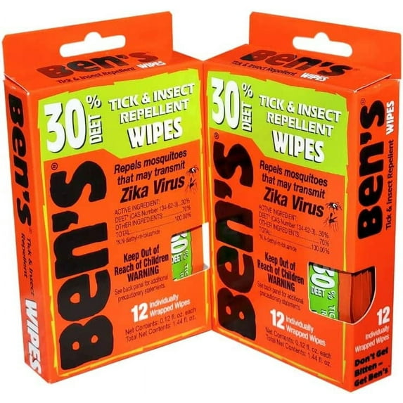 Ben's 30 DEET Mosquito and Tick Repellent Wipes, Individually Wrapped ...
